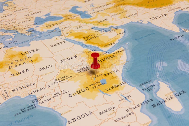 A Red Pin on Uganda of the World Map Stock Image - Image of cities ...