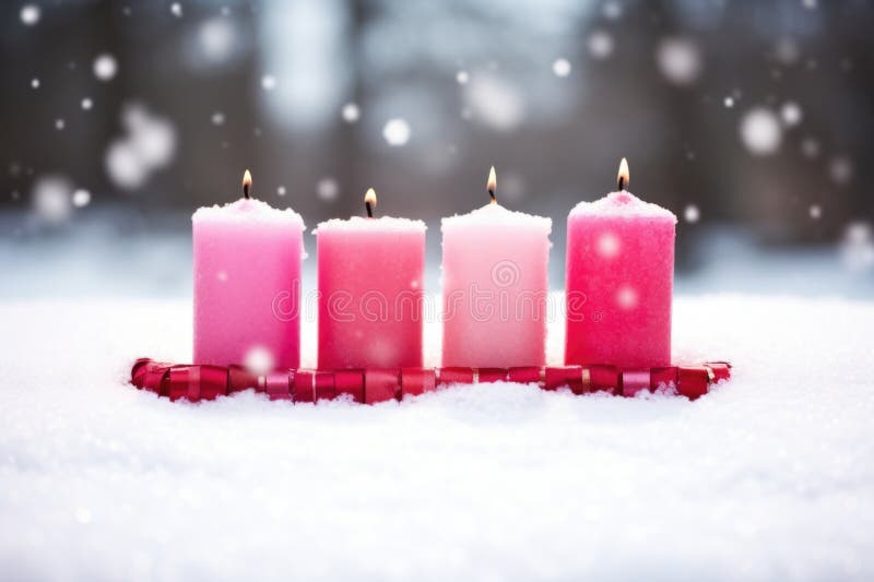 Red and Pink Advent Candles in a Snow Stock Photo - Image of ...