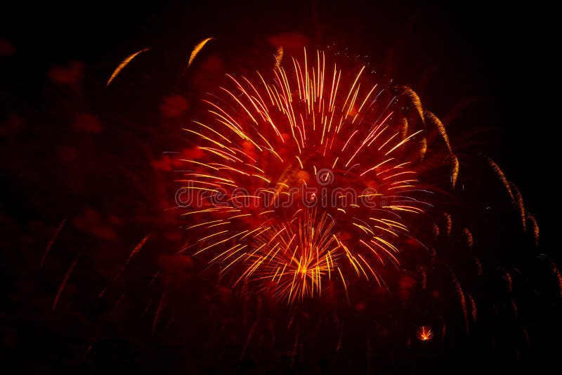 Red Pink Bright Sparks of Fireworks on the Black Sky Stock Photo ...