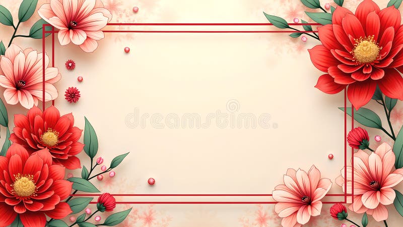 Red and Pink Floral Frame Background with Copy Space Stock Illustration ...