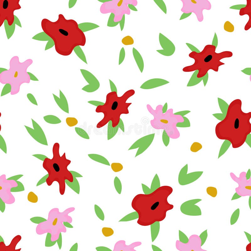 Red and Pink Flowers Pattern Stock Illustration - Illustration of plant ...