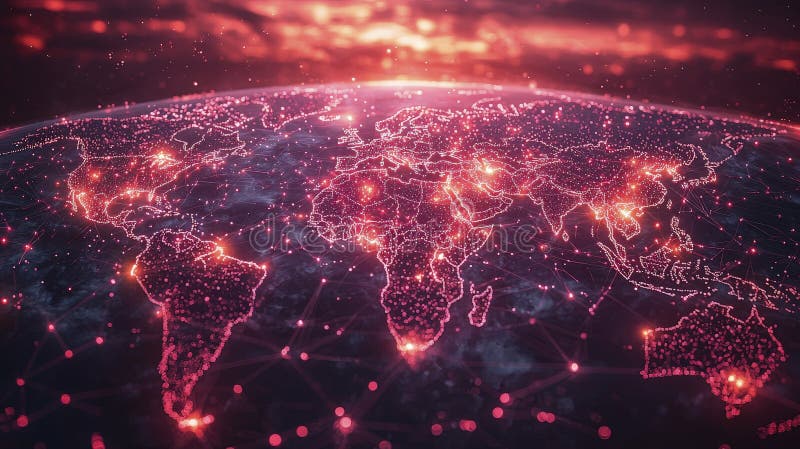 Red and Pink Global Network Map Visualization Stock Illustration ...