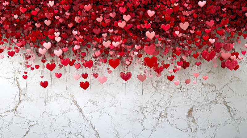 Red and Pink Hearts Cascading Down a Marble-textured Background, with ...