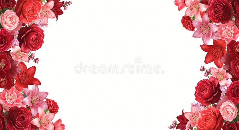 Red and Pink Horizontal Flower Border Blank Image Abstract Vector ...