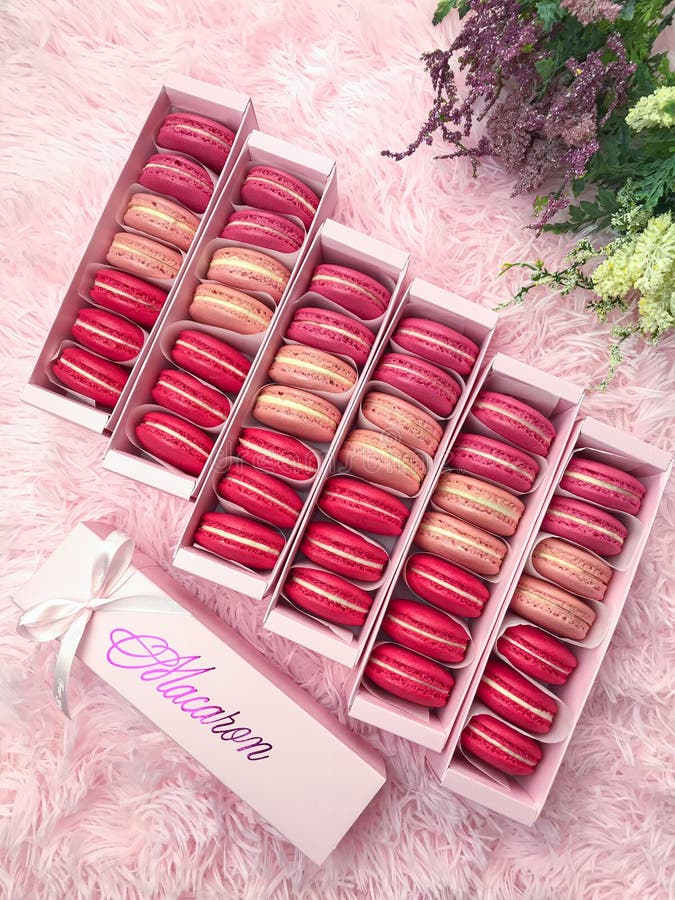 Red and Pink Macaron in Boxes Stock Image - Image of strawberries, cafe ...