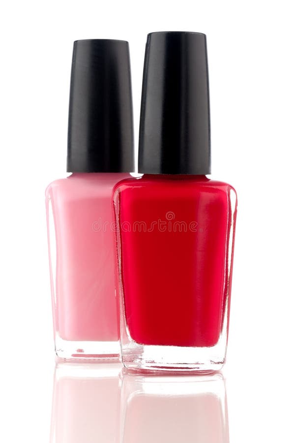 Red and Pink Nail Polish on a White Stock Image - Image of manicure ...