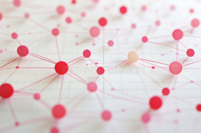 Red and Pink Network Nodes Connected by Thin Lines on a White ...