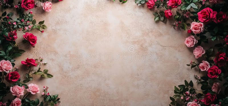 Red and Pink Roses in a Frame, Positioned on a Beige Background Stock ...