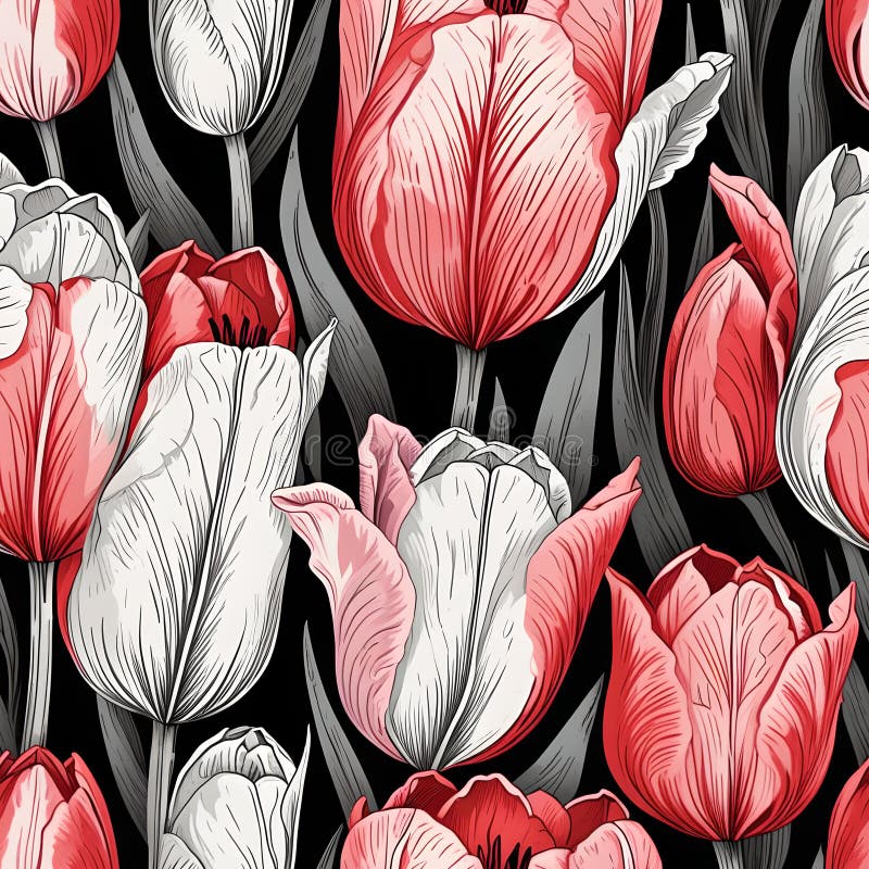Red, Pink, Tulips Pattern for Backgrounds Stock Illustration ...