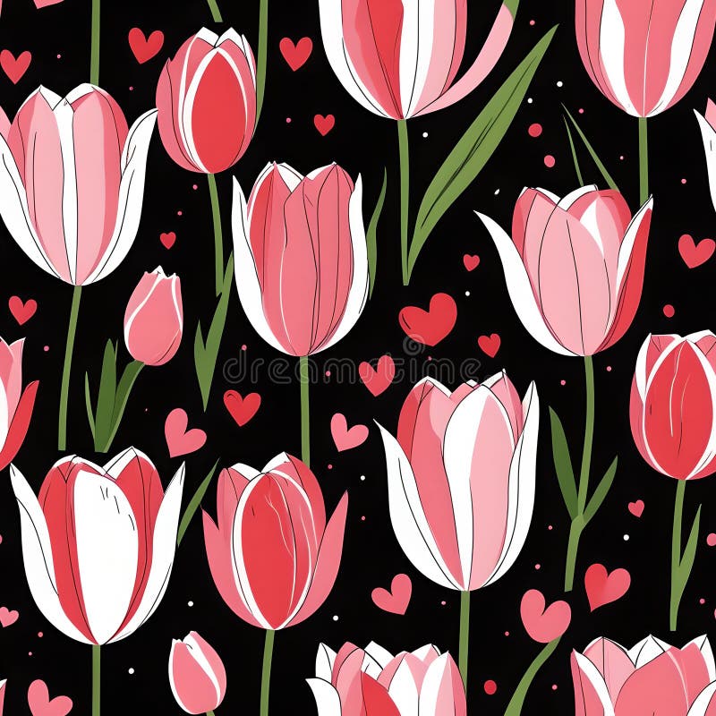 Red, Pink, Tulips Pattern for Backgrounds Stock Illustration ...