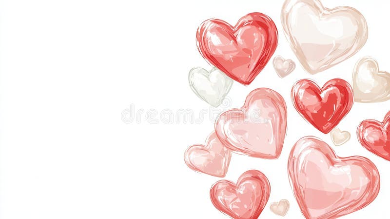 Red Pink White Hearts Scattered on White Background Stock Illustration ...
