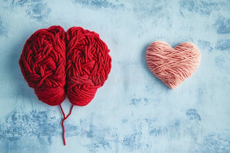 Red and Pink Yarn Hearts Crafted Love Romantic Concept Stock ...