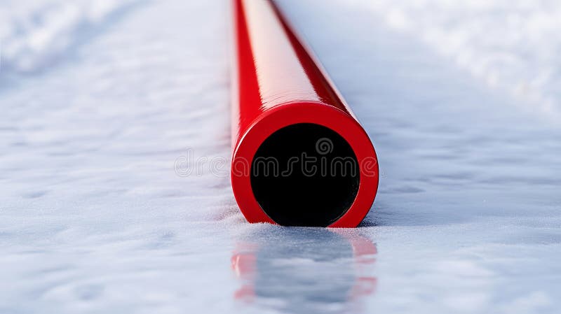 A Red Pipe Laying in the Snow on the Ground Stock Image - Image of snow ...