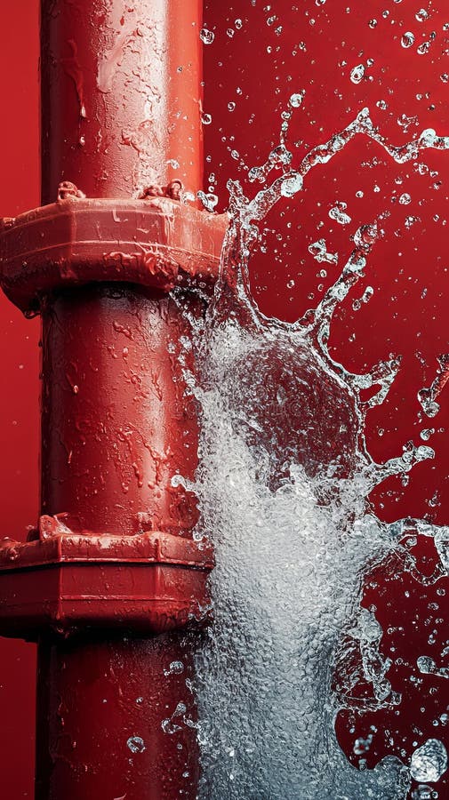 Red Pipe with Splashing Water on Vibrant Backdrop, Dynamic Concept ...