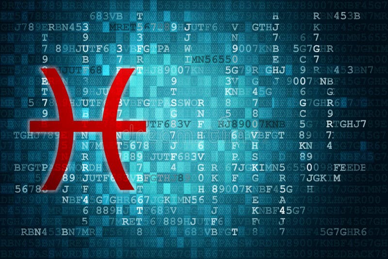Red Pisces Zodiac Sign on Blue Digital Background. Copy Space Stock ...