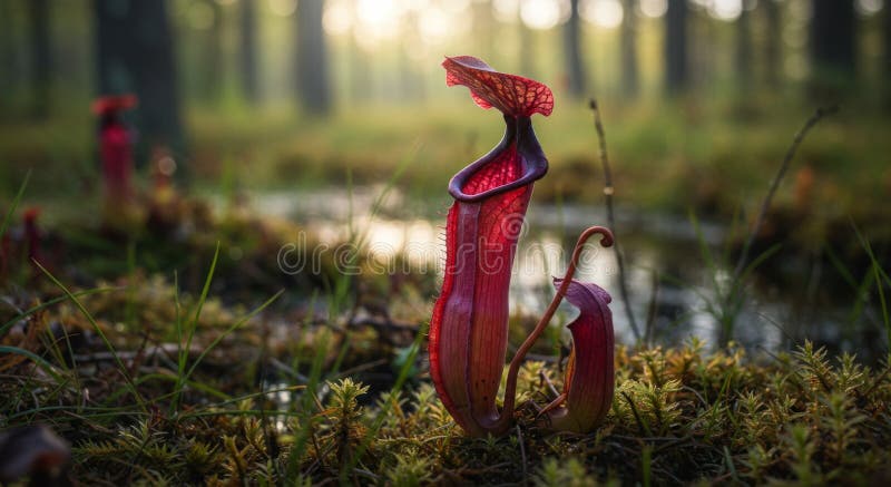 Red Pitcher Plant in a Forest Wetland Stock Illustration - Illustration ...