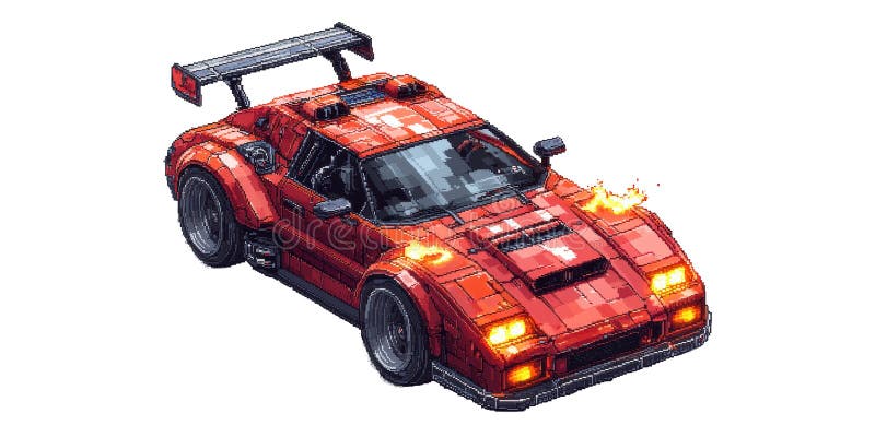 Red Pixel Art Racing Car with Flames Isolated on Transparent Background ...