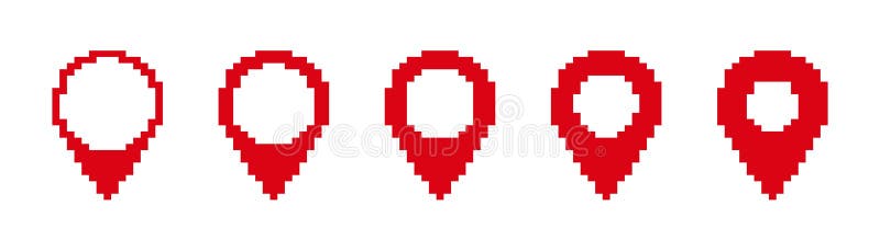 Red Pixel Map Marker Icons in Various Styles for Digital and Graphic ...