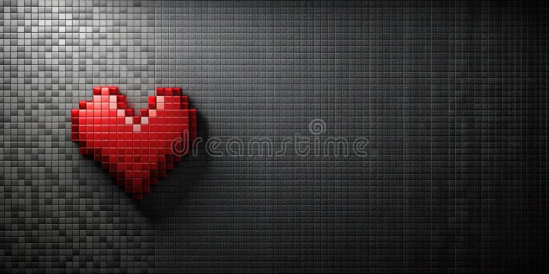 A Red Pixelated Heart on a Dark Gridded Surface. Generative AI Stock ...