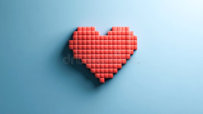 Red Pixelated Heart Floating on Blue Background Stock Illustration ...