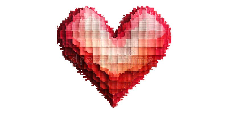 Red Pixelated Heart Shape Isolated on Transparent Background Stock ...