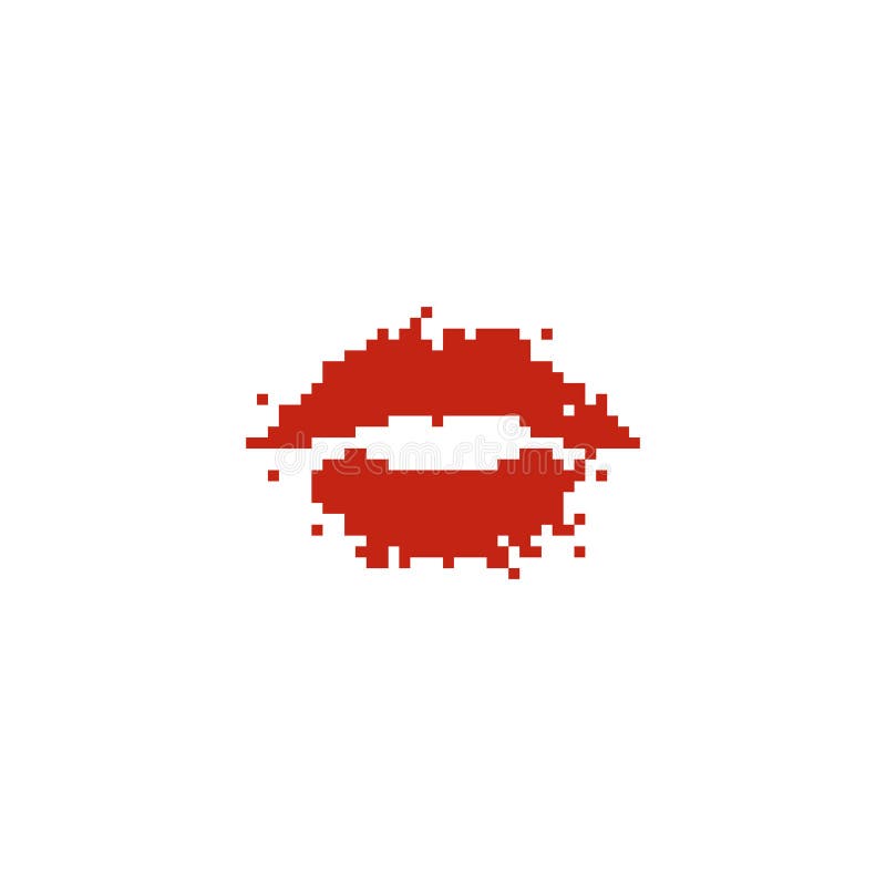 Red Pixelated Lips in Retro Digital Style. Minimalistic Red Lips Icon ...