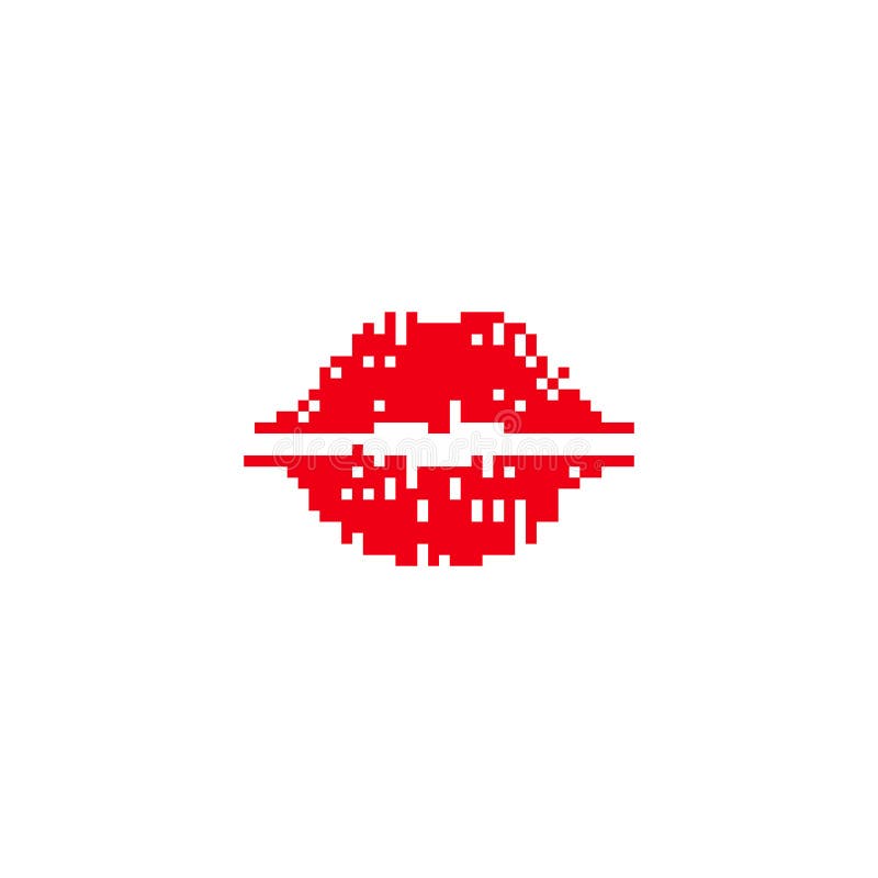 Red Pixelated Lips in Retro Digital Style. Minimalistic Red Lips Icon ...