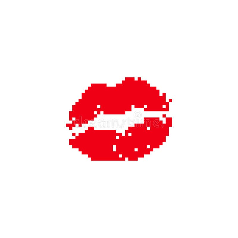 Red Pixelated Lips in Retro Digital Style. Minimalistic Red Lips Icon ...