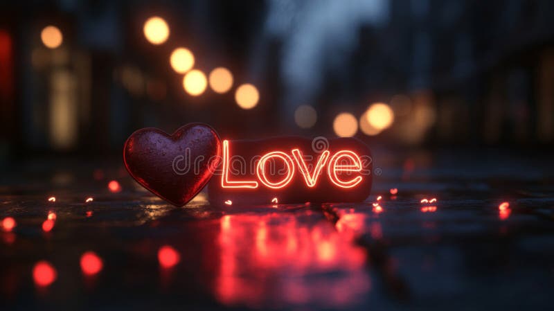 Red Pixelated Love Sign in Dark City Night Stock Illustration ...