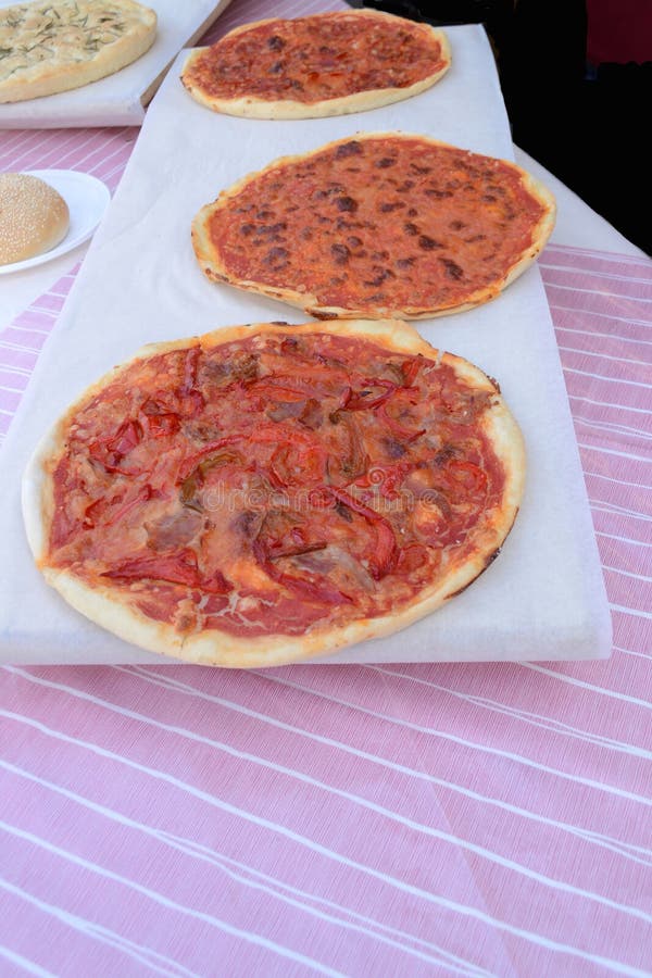 Red Pizza stock image. Image of dough, sauce, brick, baked - 54346109