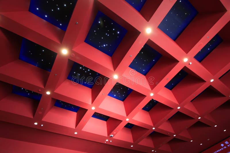 Red Plaid ceiling stock photo. Image of interior, shape - 216418738