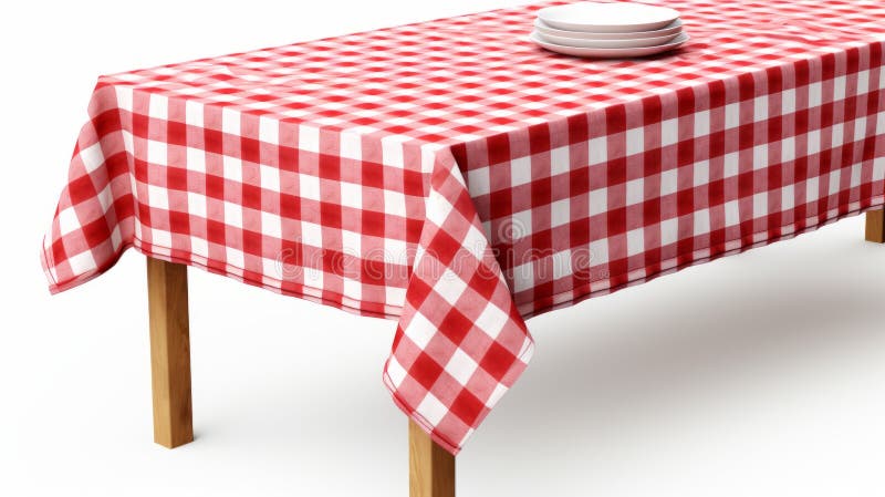Realistic Red and White Checkered Tablecloth with Place Settings Stock ...