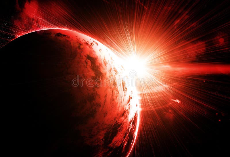 Red Planet with a Flash of Sun Stock Illustration - Illustration of ...