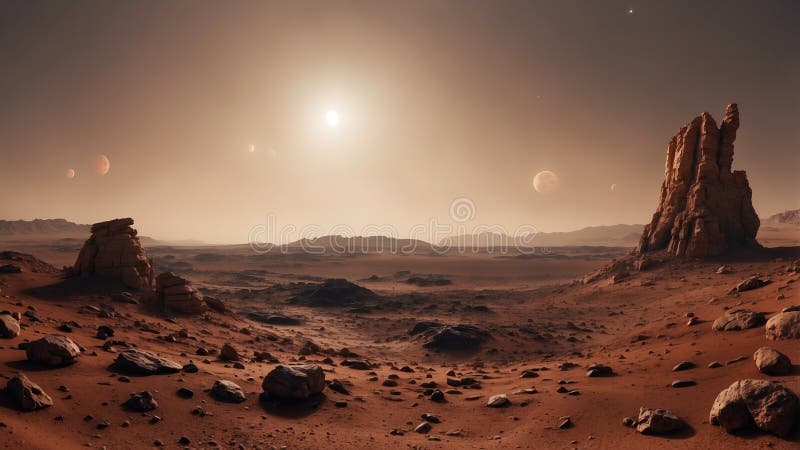Martian Landscape, Space Exploration Scenario Stock Illustration ...