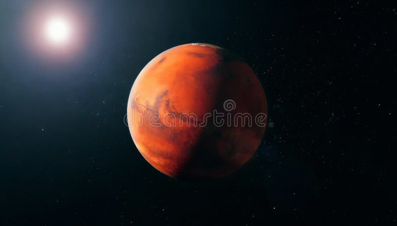Red Planet Mars, with a Half-illuminated Surface Against a Backdrop of ...