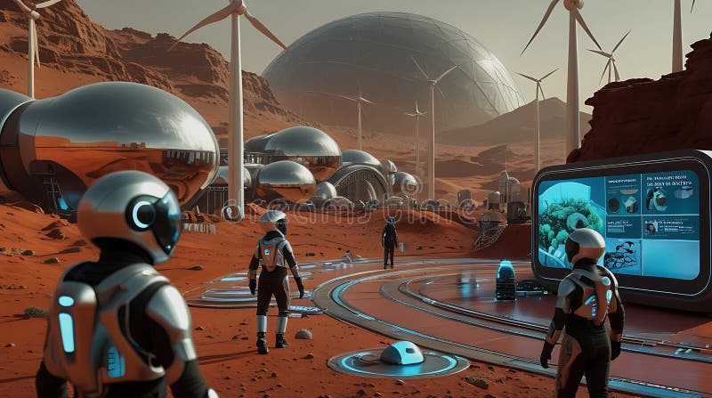 Red Planet Metropolis 2100 stock illustration. Illustration of skyline ...