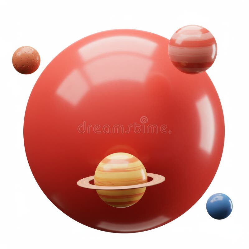 Red Planet and Orbiting Spheres in 3D Render Stock Illustration ...