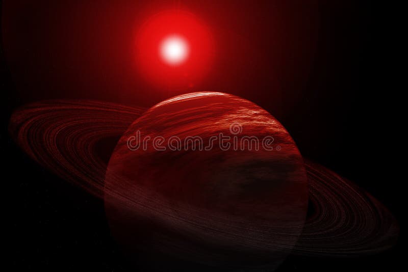 Red Planet with Rings, Stars and Sun Stock Illustration - Illustration ...