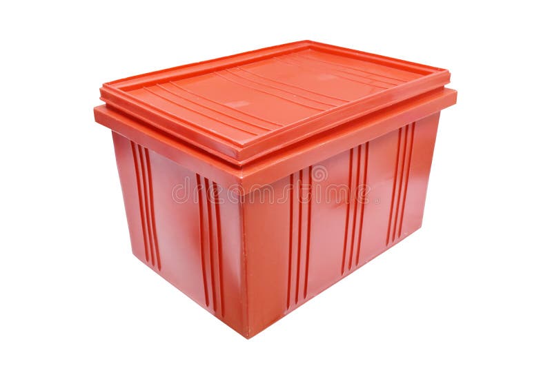 Red Plastic Box Packaging of Finished Goods Product on White Background ...