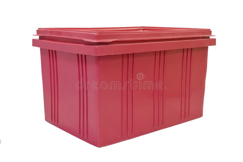 Red Plastic Box Packaging of Finished Goods Product on White Background ...