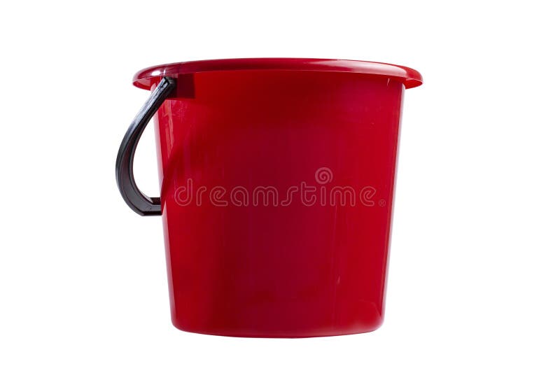 Red Plastic Bucket on White Isolated, Closeup Stock Image - Image of ...