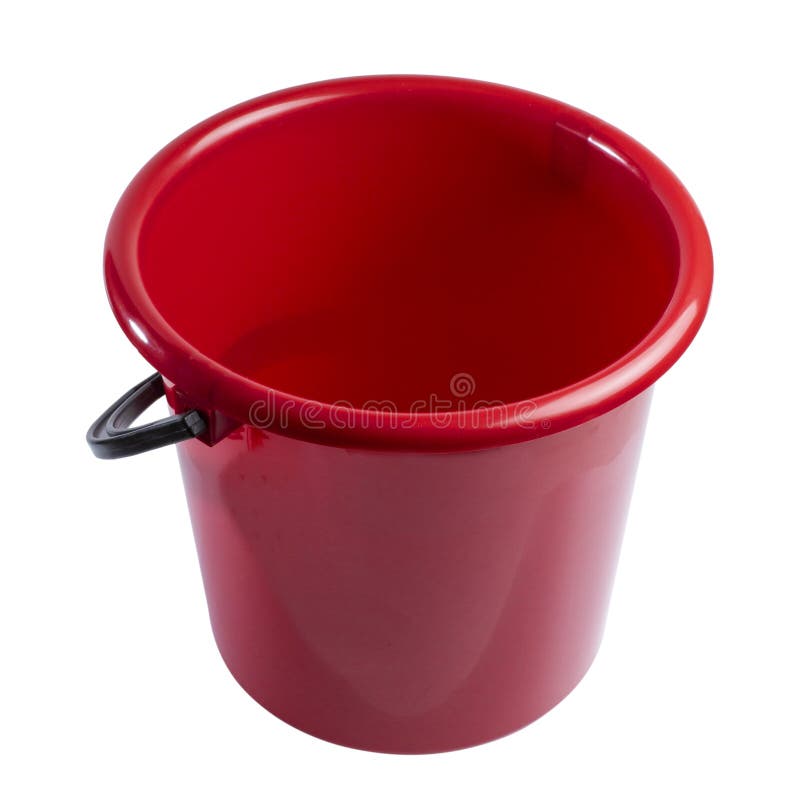 Red Plastic Bucket on White Isolated, Closeup Stock Image - Image of ...