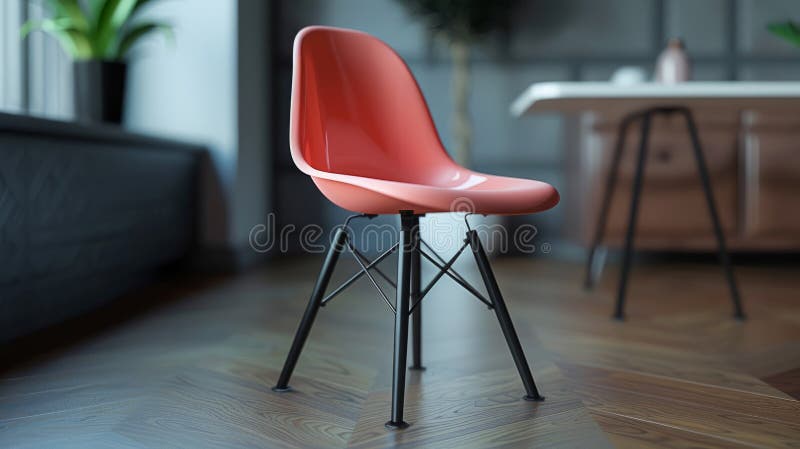 Red Plastic Chair in a Modern, Stylish Interior. Stock Image - Image of ...