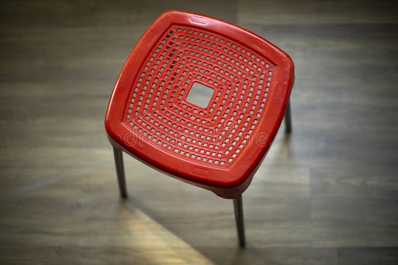 Red Plastic Chair. Stool in the Kitchen Stock Photo - Image of sitting ...