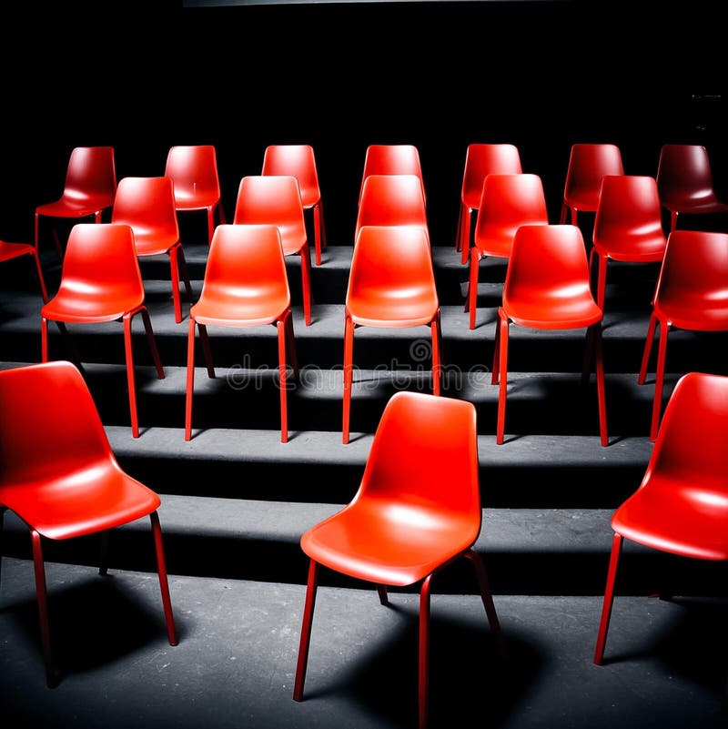 Red Plastic Chairs Near a Small Stage. Generative AI Stock Illustration ...
