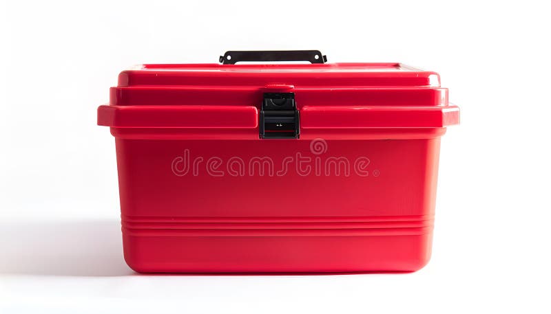 Red Plastic Cool Box Isolated on White Stock Photo - Image of white ...