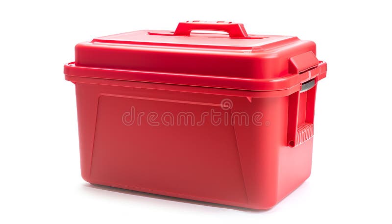 Red Plastic Cool Box Isolated on White Stock Image - Image of cooler ...