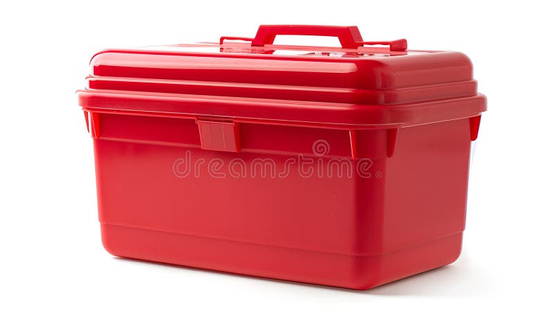 Red Plastic Cool Box Isolated on White Stock Photo - Image of opened ...