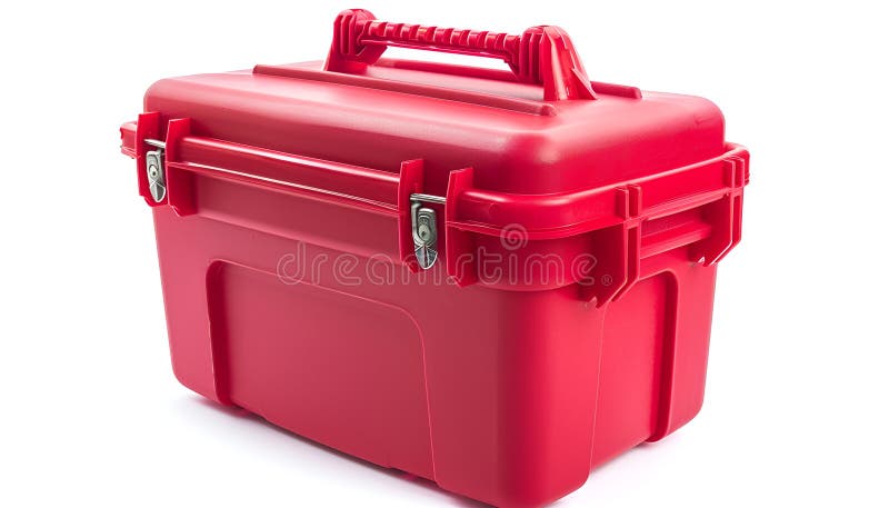 Red Plastic Cool Box Isolated on White Stock Photo - Image of travel ...