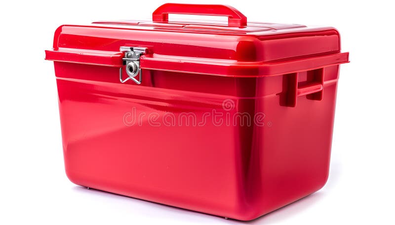 Red Plastic Cool Box Isolated on White Stock Photo - Image of ...